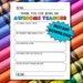 Printable All About My Teacher Gift, Teacher Appreciation Worksheet ...