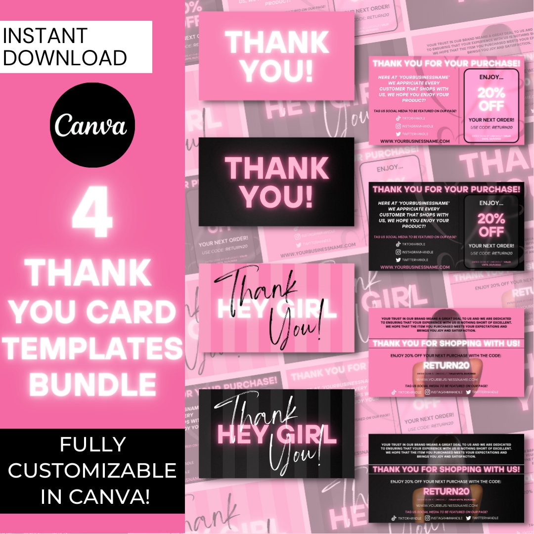 Editable Thank You Cards Template Business Thank You Card - Etsy