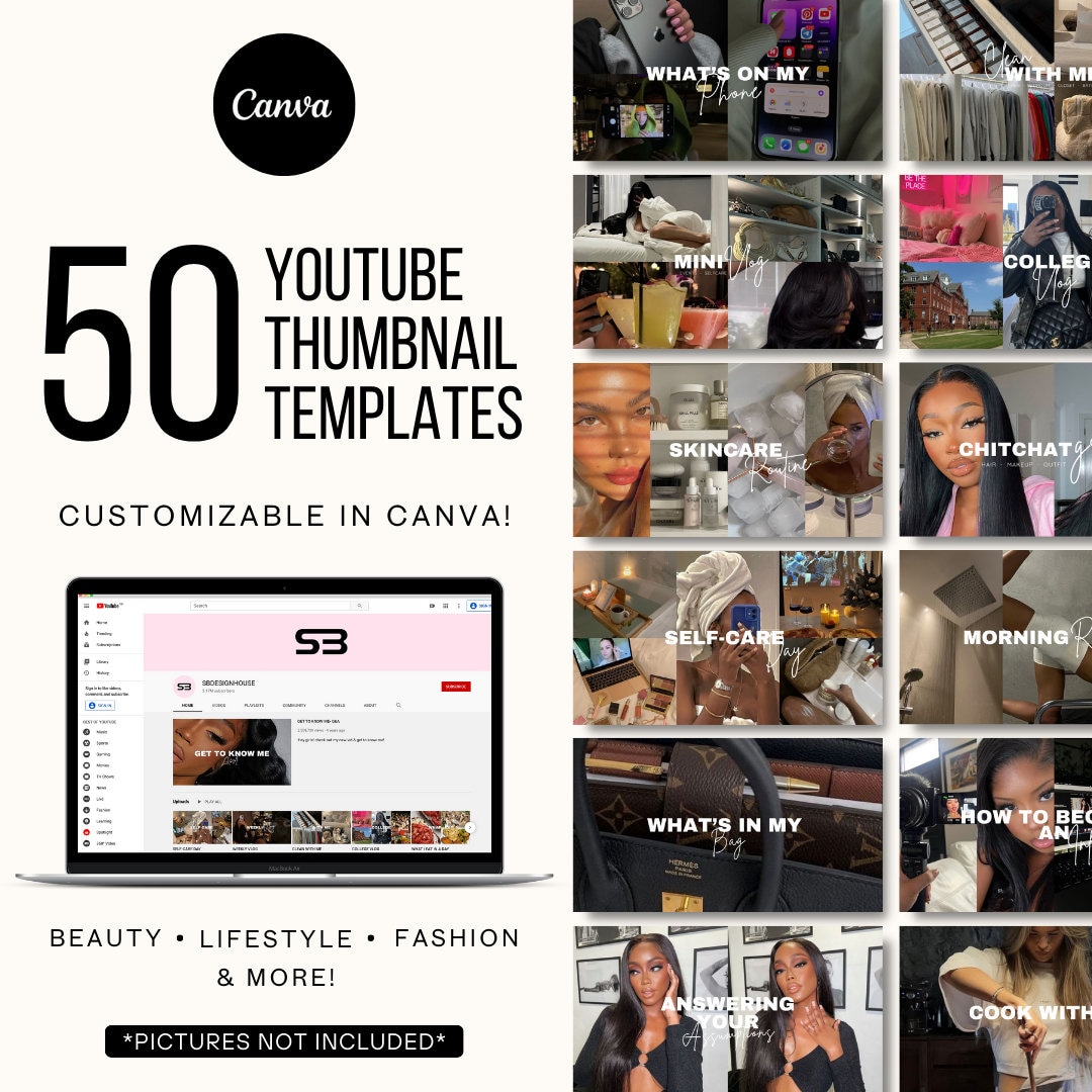 Youtube Thumbnail Templates | 50 Editable Canva Thumbnail Templates ...
