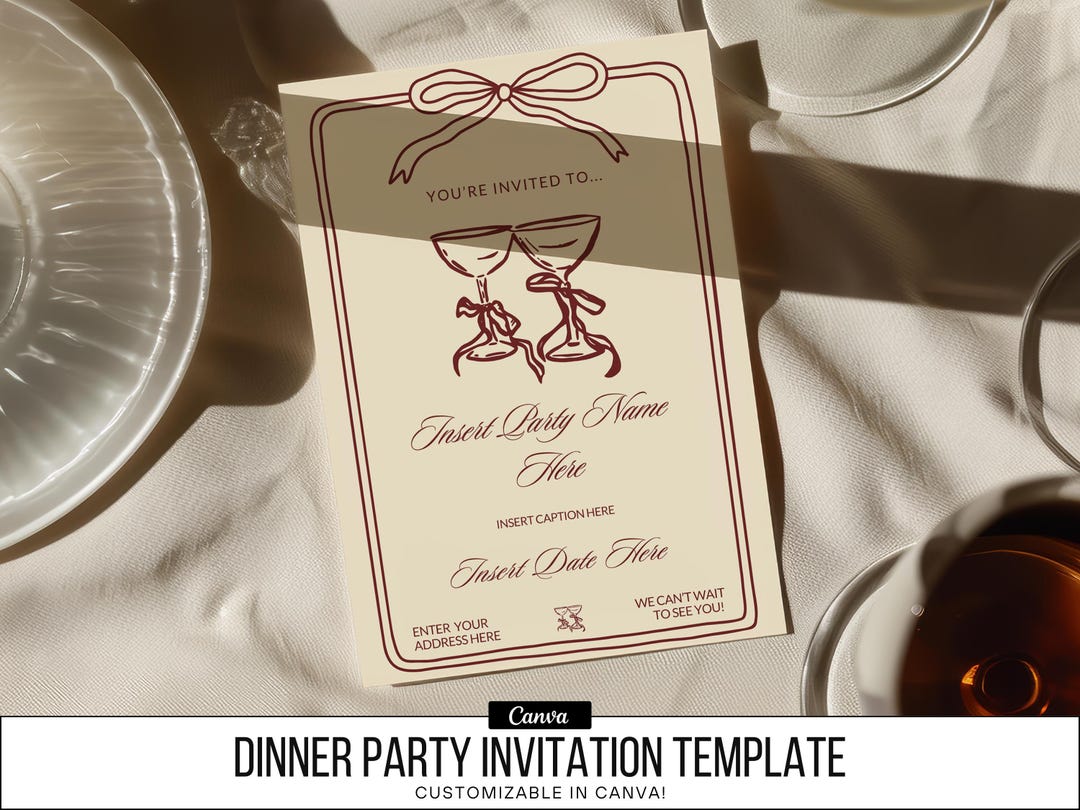 Dinner Party Invitation Template, A5 Editable Canva Template, Dinner ...