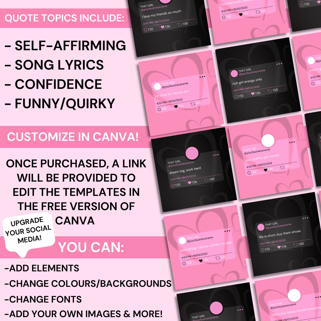 50 Girly Quotes Instagram Templates: Tweet Theme Canva (digital ...