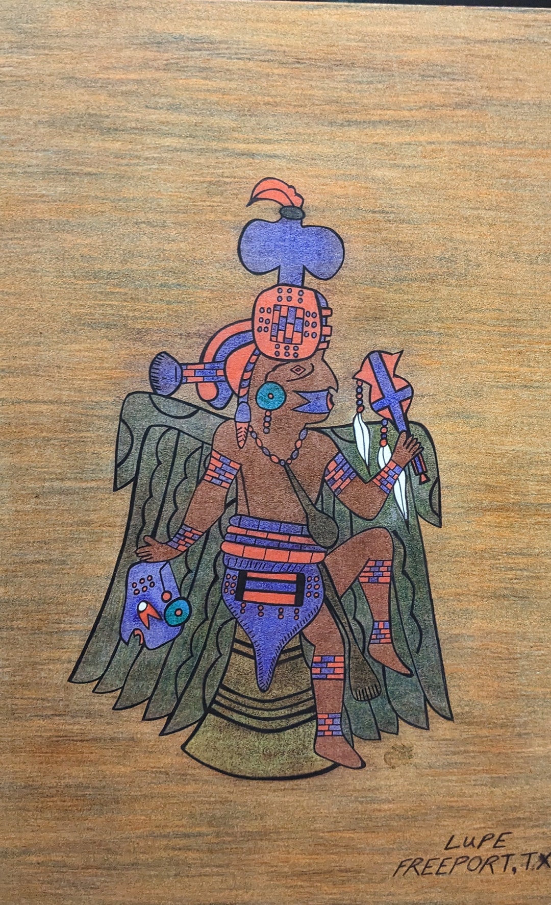 Prison Art Winged Mayan Native Aztec Colored Pencil - Etsy
