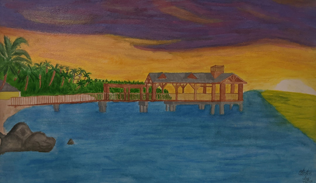 Prison Art Painting - Beach House - Palm Trees - Tropical - Sunset ...