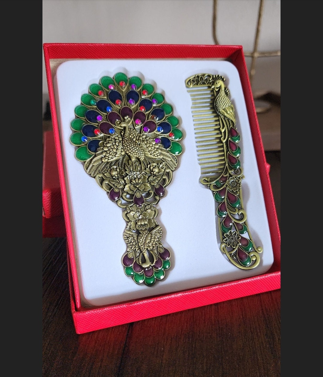 Antique Bronze Peacock Mirror & Comb Set Oshun, Logun Ede, Marie Laveau ...