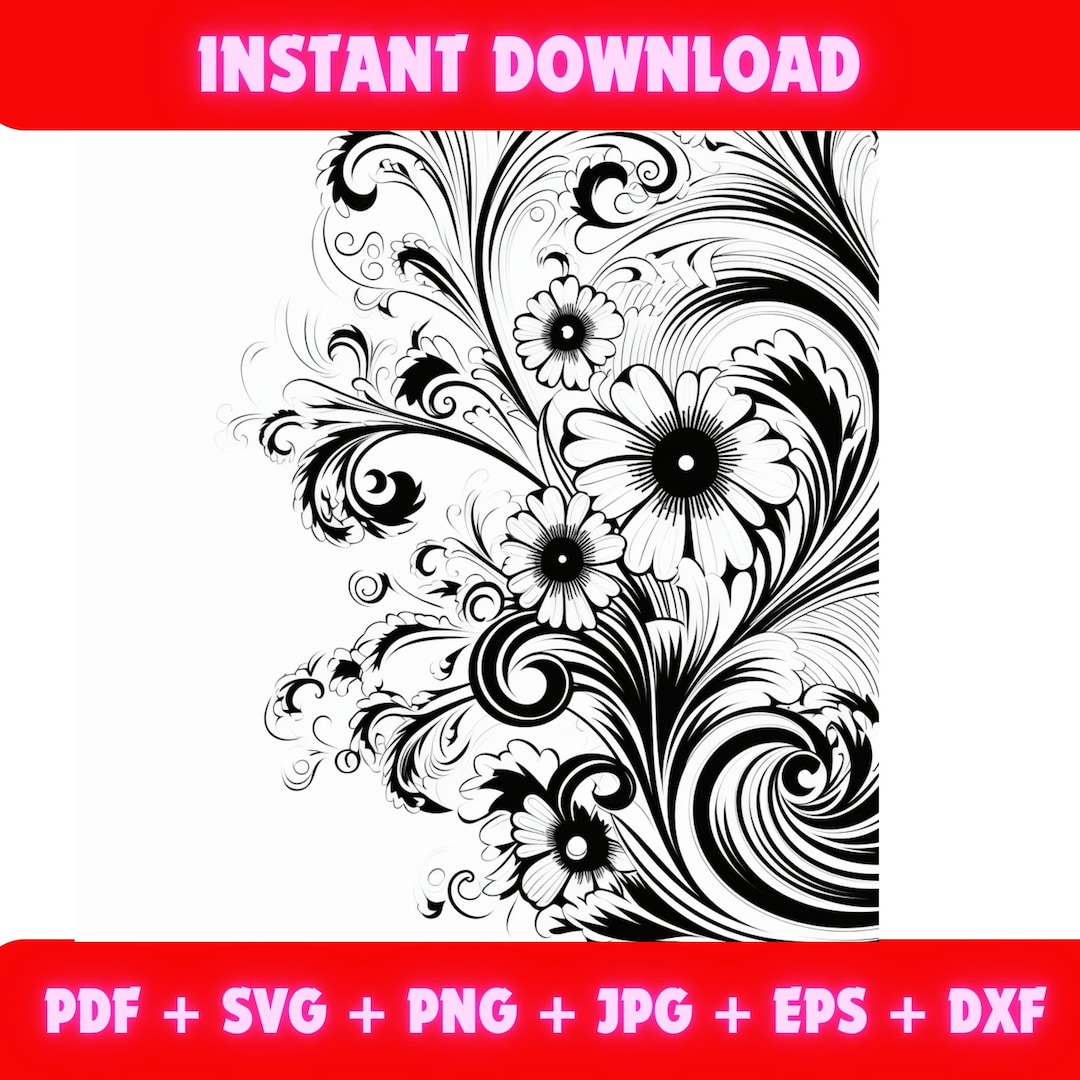 Akanthus SVG Doodle, filigrane SVG, dekorative Ornament zwart, Barock ...