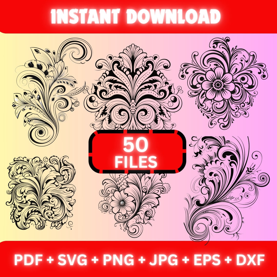 Acanthus SVG Bundle, 50 Filigree SVG Bundle, Decorative Ornaments ...