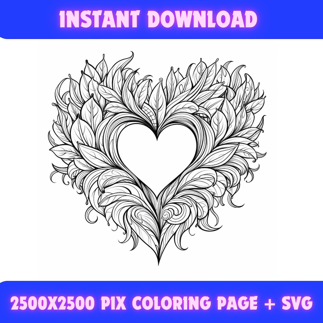 Valentine's Day Feather Heart Coloring Page, PNG Clipart & SVG ...