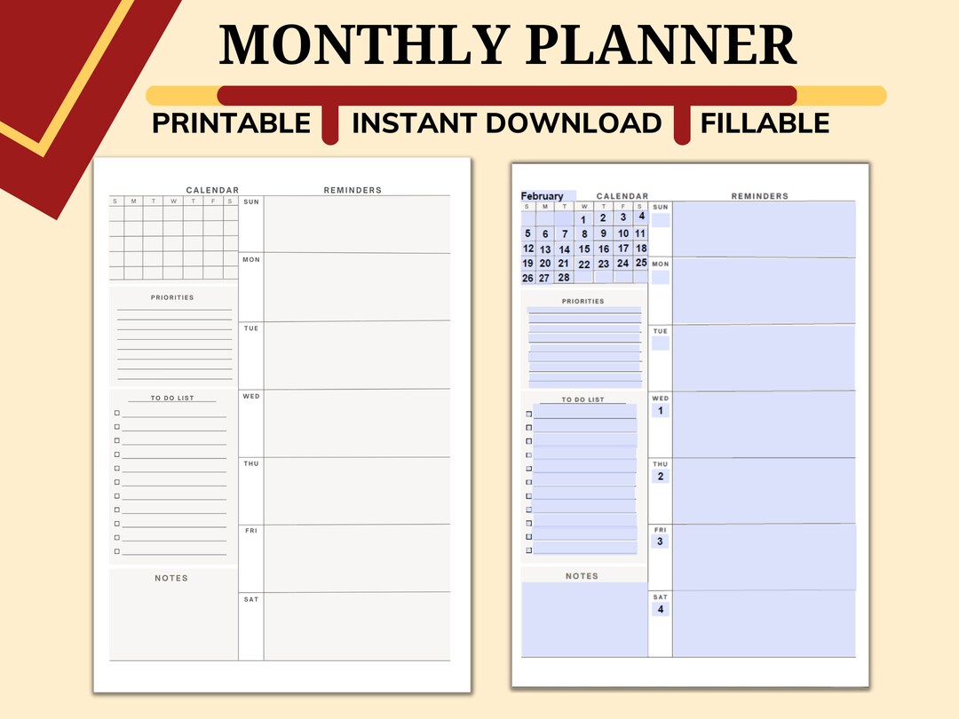 Fillable Monthly Planner Monthly Weekly Schedule Planner Interactive ...