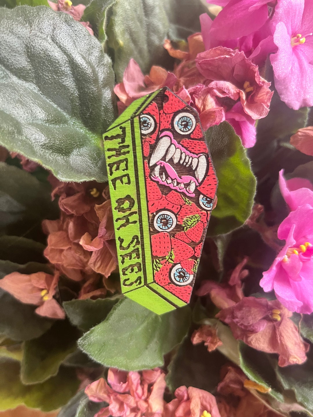 THEE OH SEES Floating Coffin Pin or Magnet. Wood Burned, Hand Painted ...