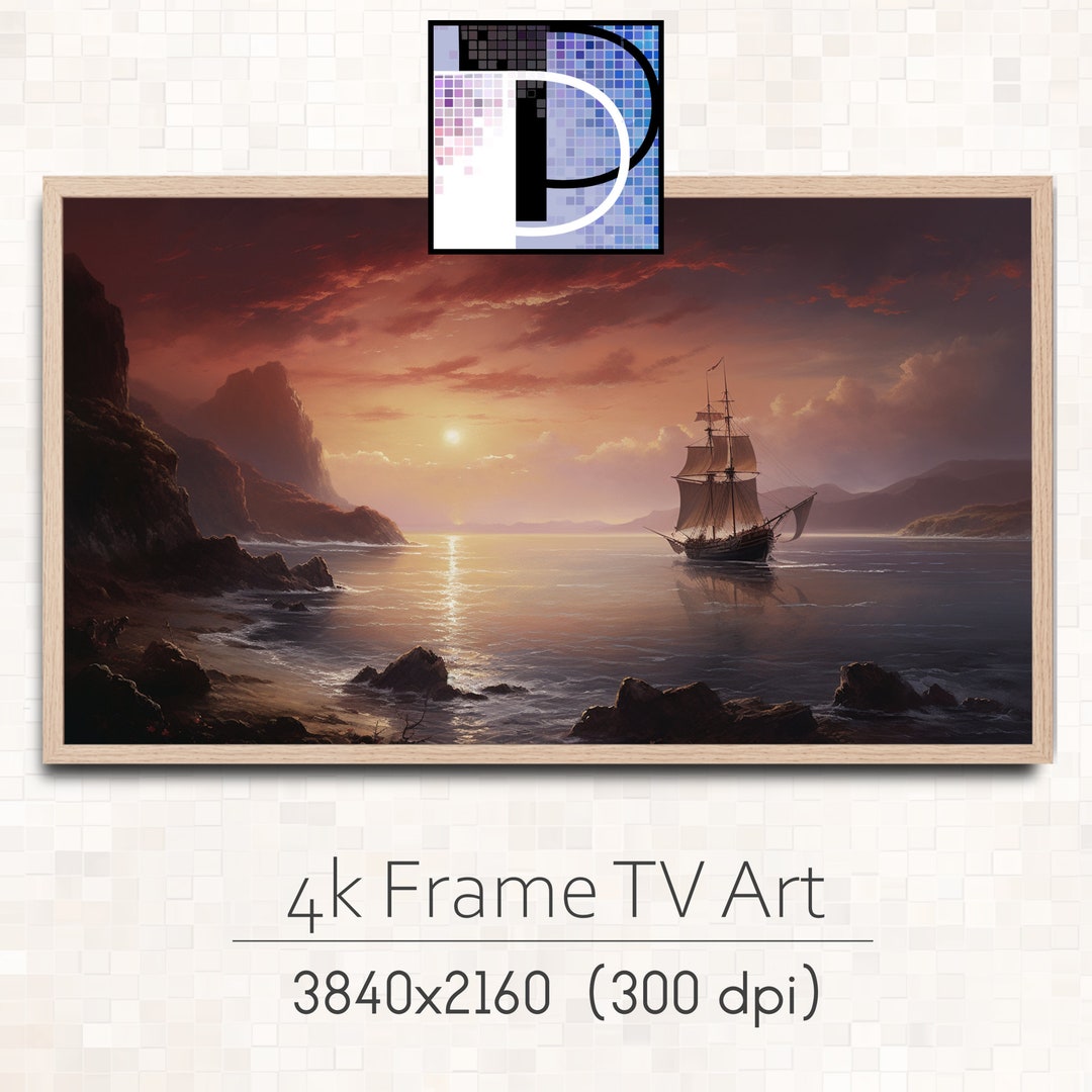 Samsung Frame TV Art | Ocean Painting Tv Art | Ship on Ocean TV Art ...