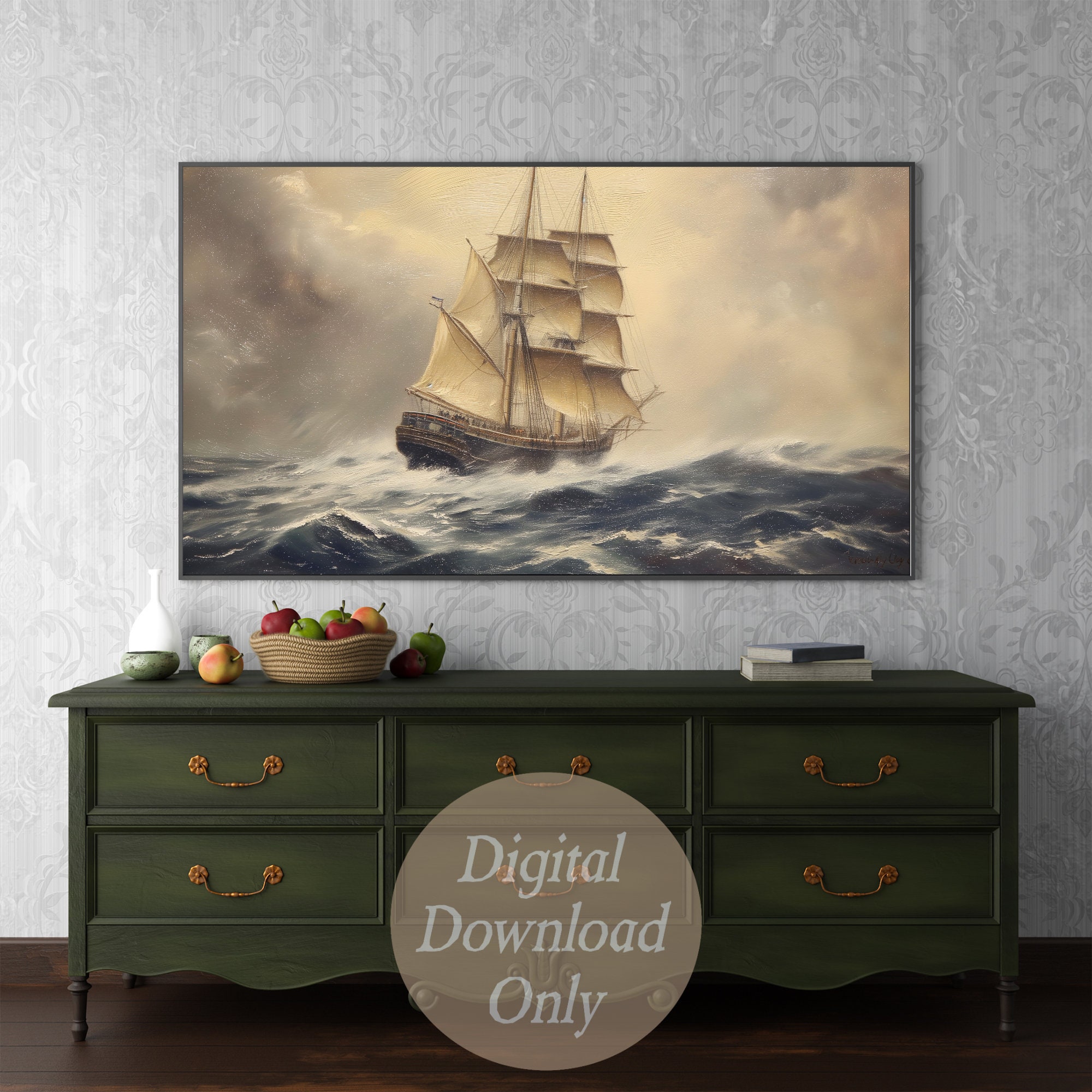 Samsung Frame TV Art | Ocean Painting Tv Art | Old Ship at Sea TV Art ...