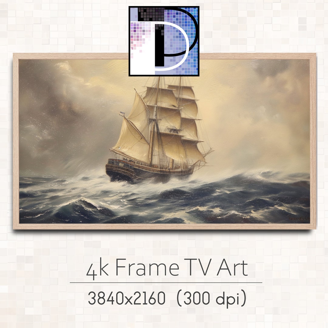 Samsung Frame TV Art | Ocean Painting Tv Art | Old Ship at Sea TV Art ...