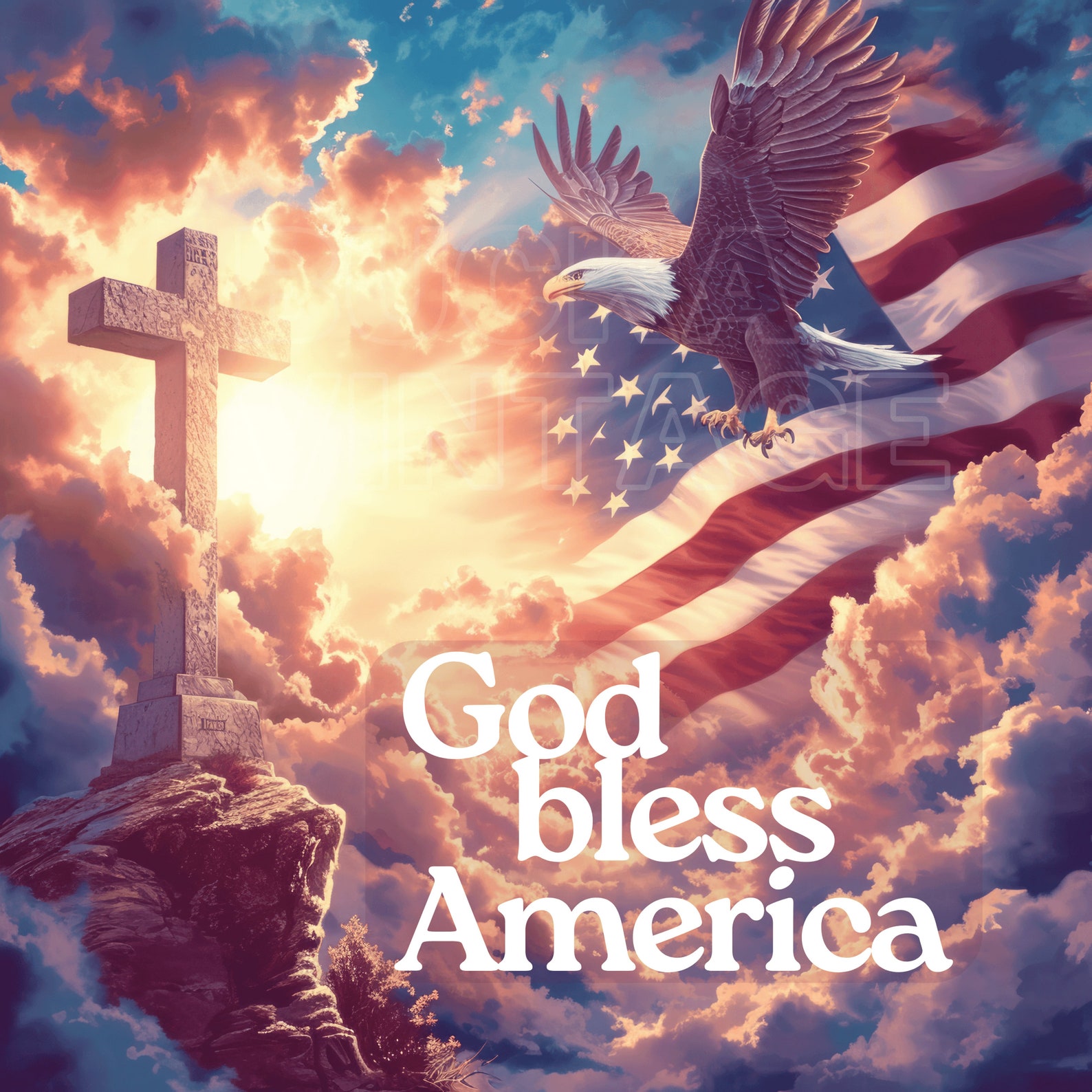 USA Patriotic Eagle Flag Cross God Bless America Png+transparent PNG ...