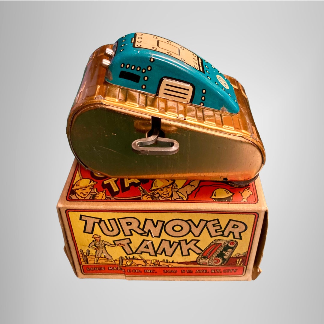 1940s Marx Superman Gold Turnover Tank Wind up Toy With Original Box ...