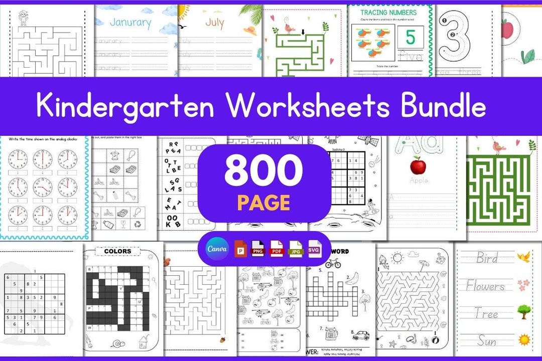 Digital Kindergarten Worksheets Bundle - Etsy