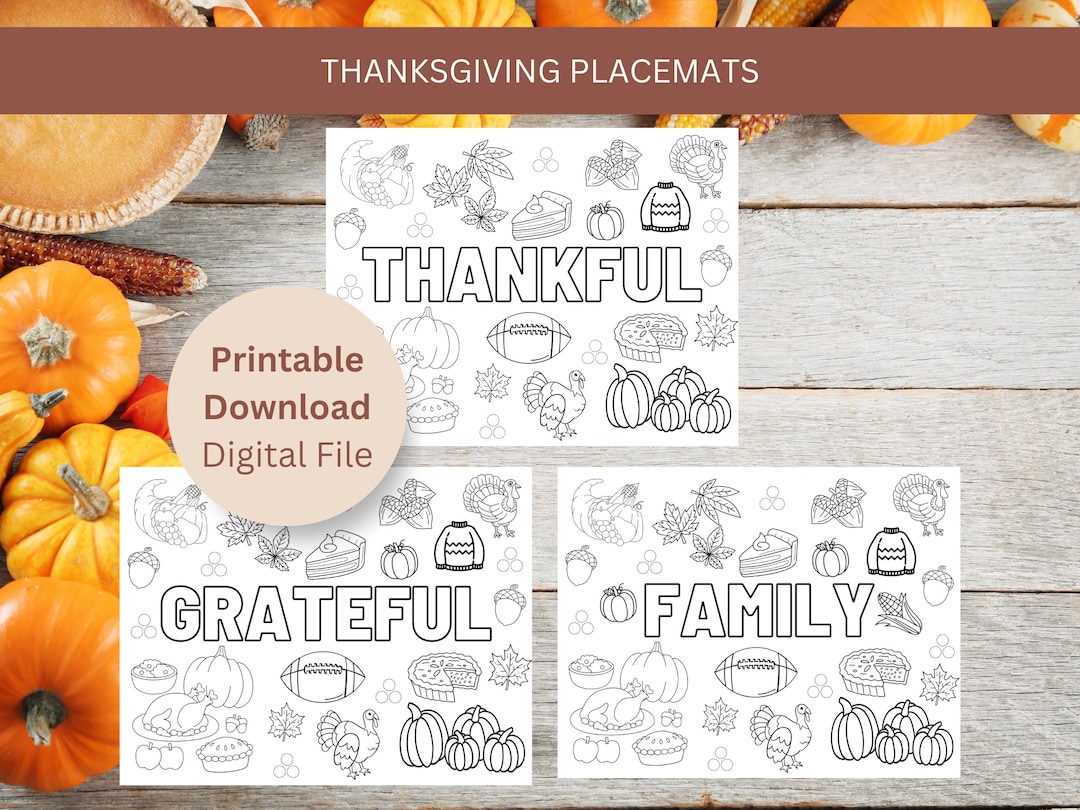 Thanksgiving Dinner Placemats for Kids Table Coloring Craft Printable ...