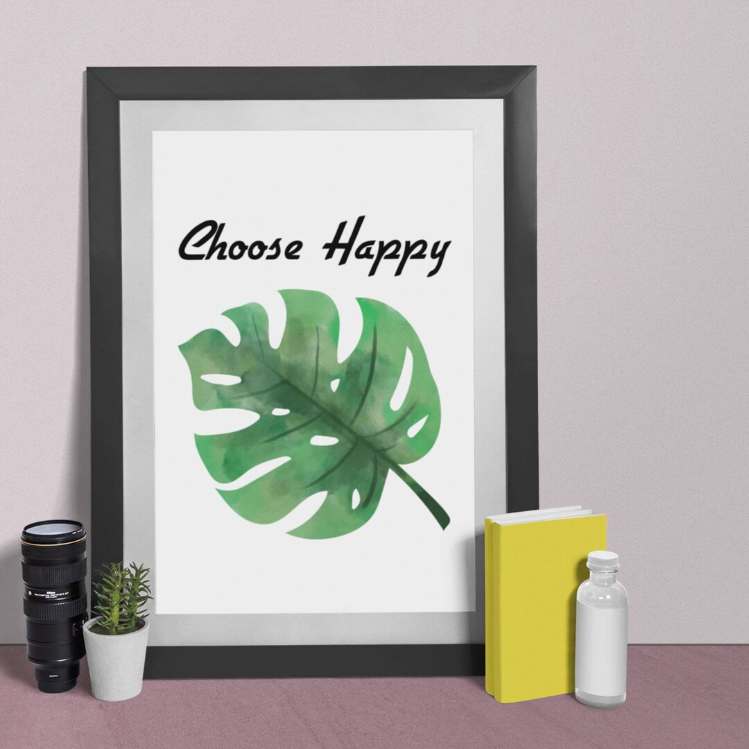 Digital Wall Decor, Choose Happy, Green Leaf, Bathroom, Bedroom ...