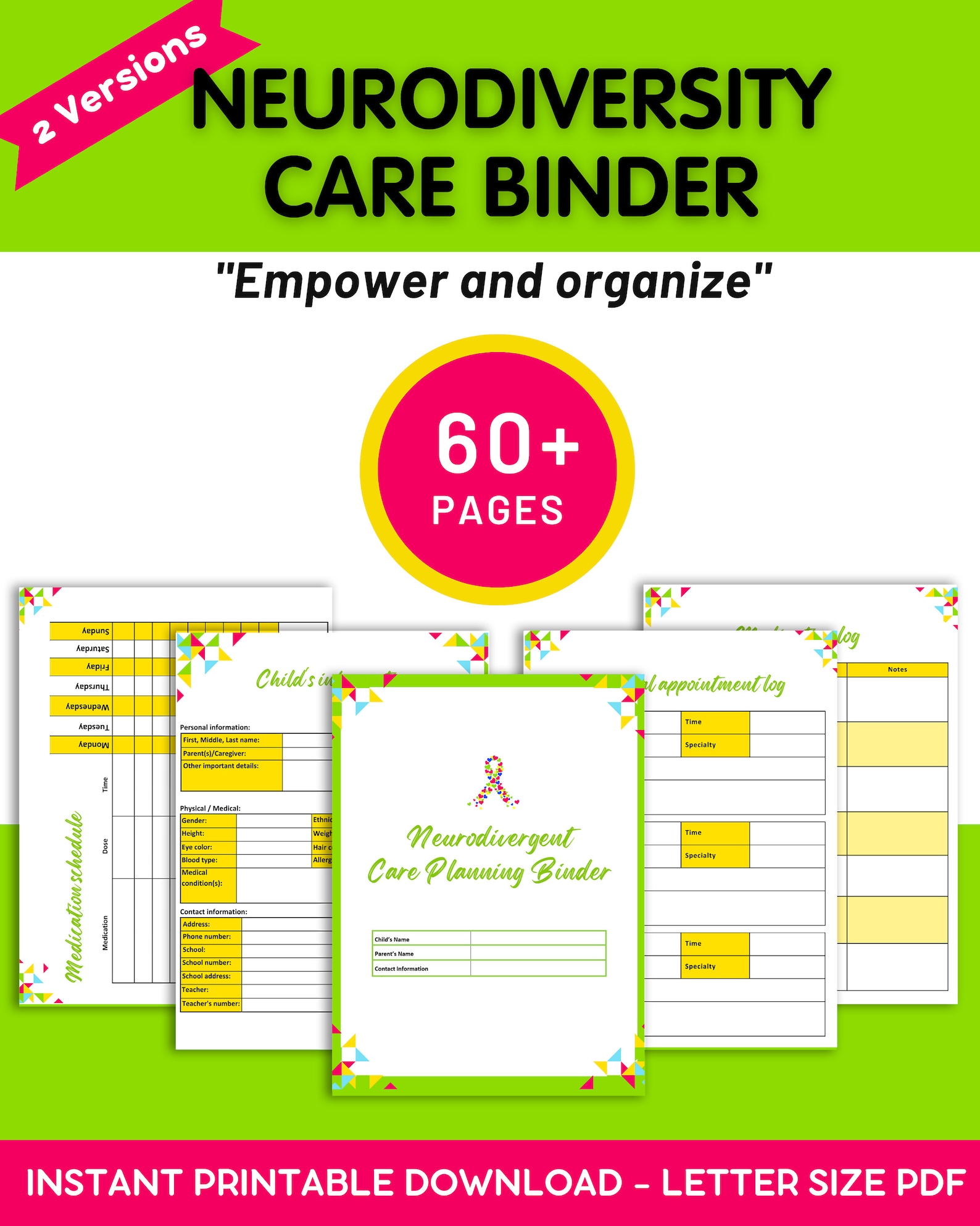Autism Care Binder Printable| ASD Child Planner, Neurodivergent ...