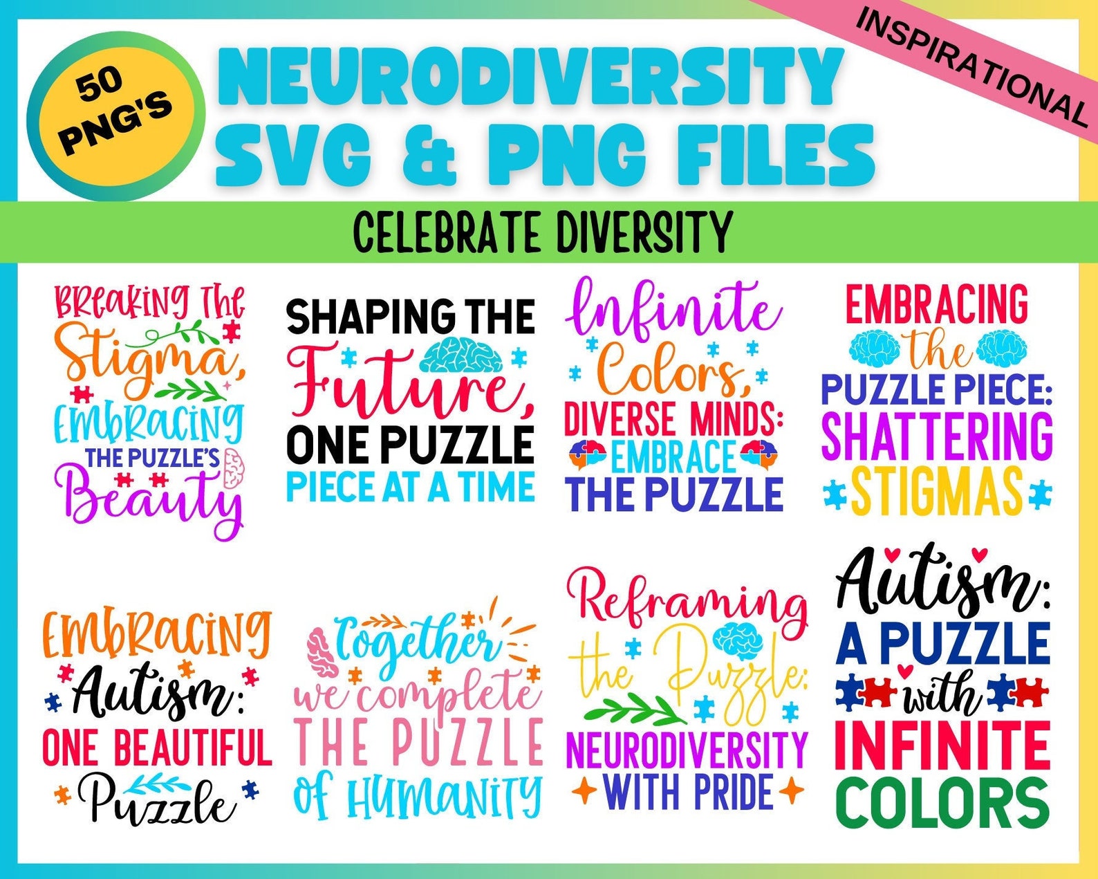 Neurodiversity PNG, Autism PNG Bundle, Autism Awareness Png, Autism ...