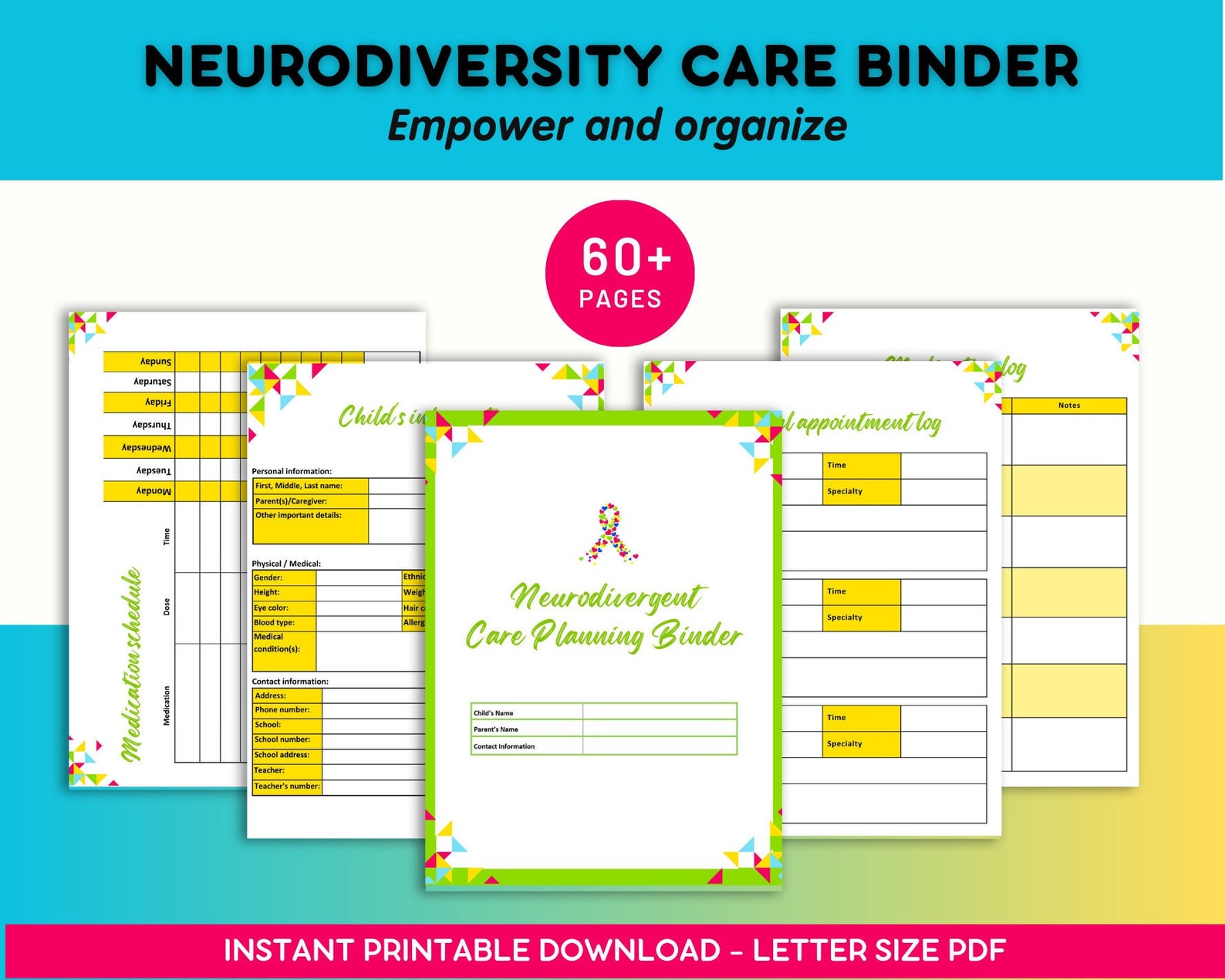 Autism Care Binder Printable| ASD Child Planner, Neurodivergent ...