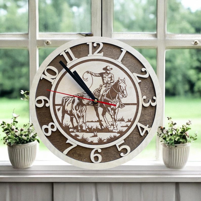 Laser Cut Cowboy Clock File: Engrave Gift SVG (digital Download) - Etsy
