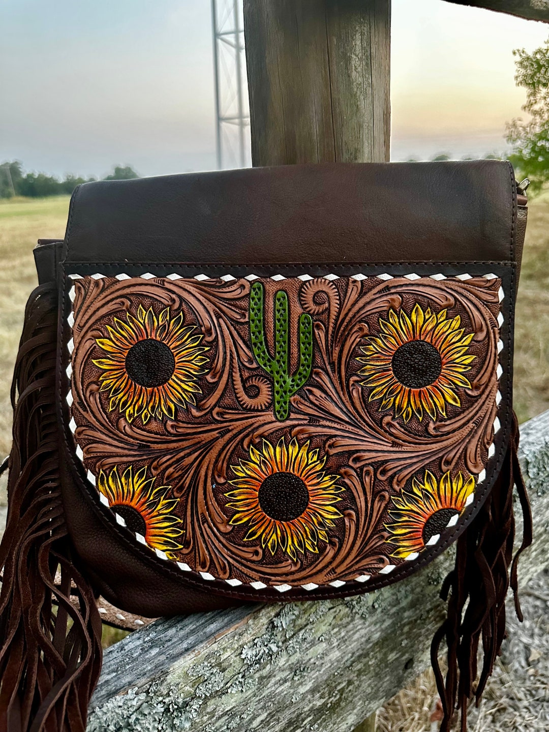 Western Purse, Hand Tooled Leather Purse, Sunflower Hand Tooled Purse ...