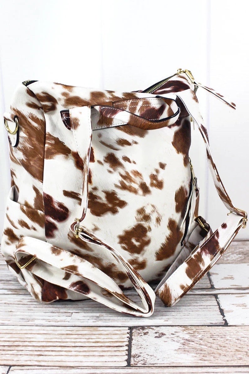 Cow Print Backpack Leather Backpackcow Diaper Bag Cowhide - Etsy
