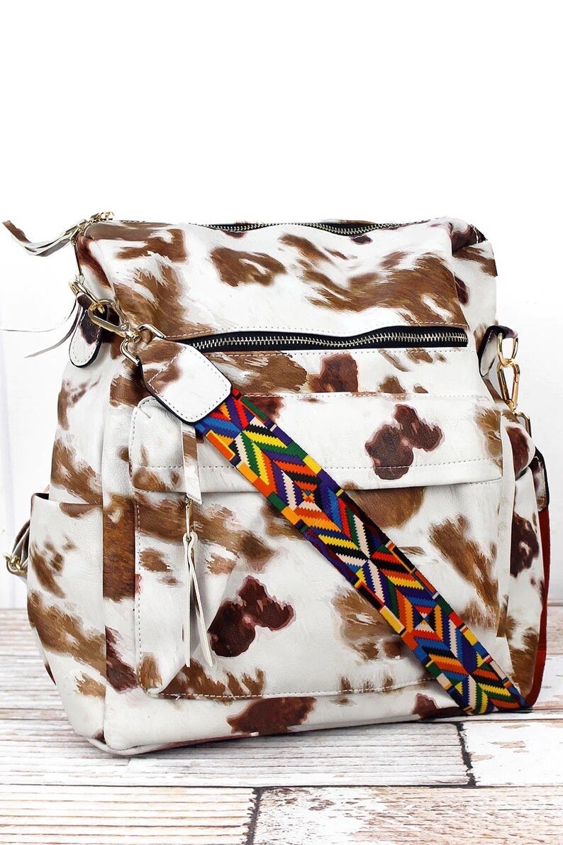 Cow Print Backpack Leather Backpackcow Diaper Bag Cowhide - Etsy