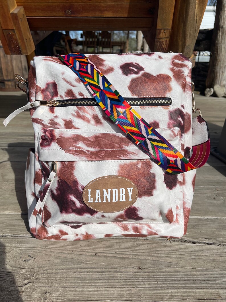 Cow Print Backpack Leather Backpackcow Diaper Bag Cowhide - Etsy