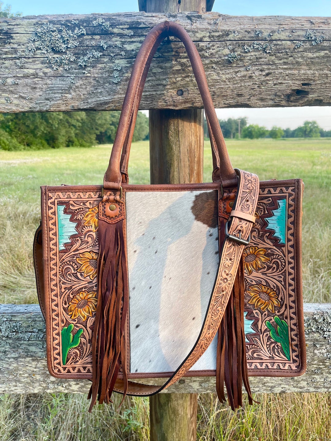 Western Purse, Hand Tooled Leather Purse, Hair on Hide Purse, Cowhide ...
