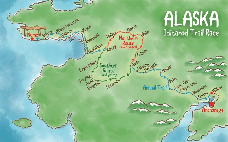 Iditarod Trail Race Map - Etsy