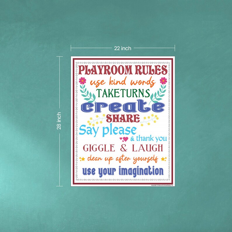 Playroom Rules Chart for Kids Learning, School Playroom Poster ...