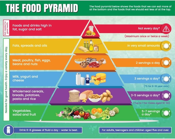 AAA Healthy Food Pyramid Chart for Kids Learning, Food Pyramid Poster ...