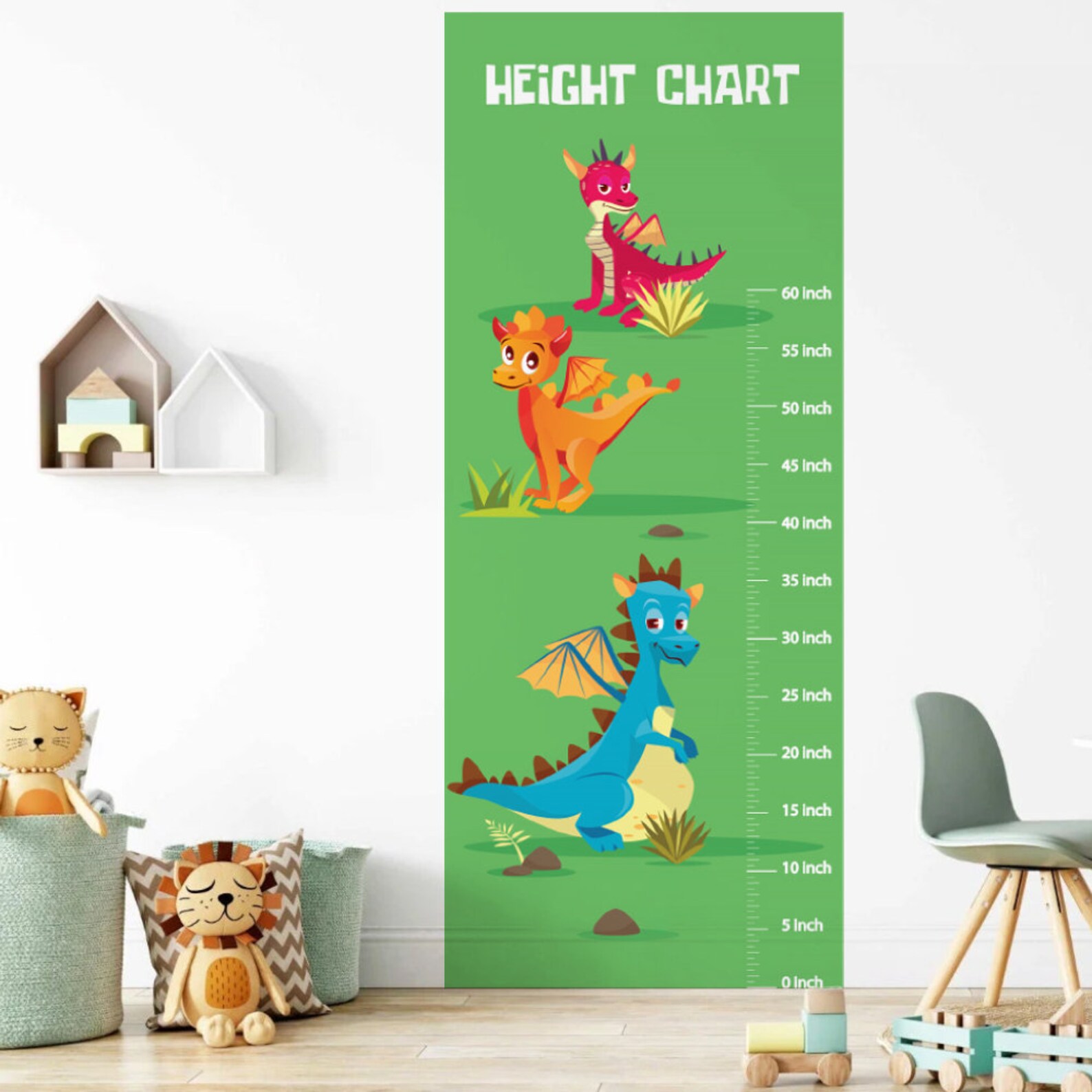 Growth Chart Cute Dragons Wall Sticker, Measurement Chart, Height Chart ...