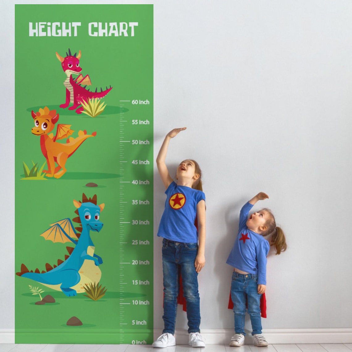 Growth Chart Cute Dragons Wall Sticker, Measurement Chart, Height Chart ...