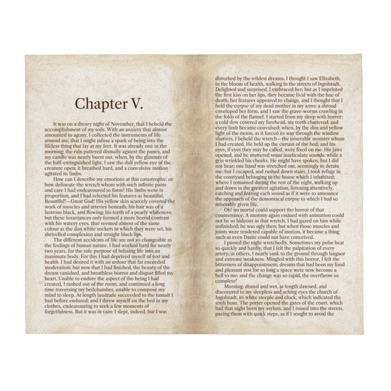 Frankenstein Book Pages Throw Blanket With Real Text From Mary ...