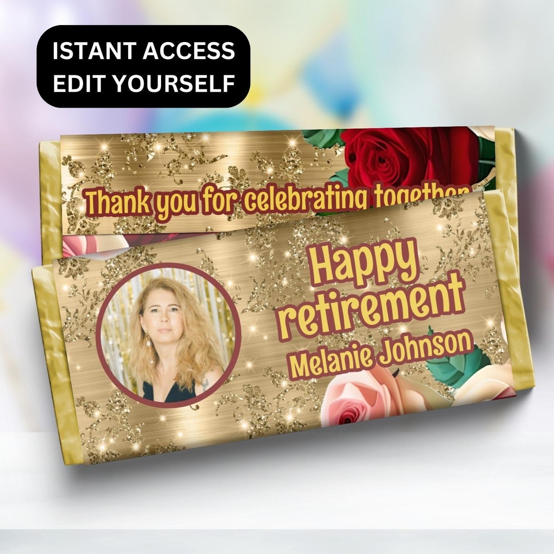 EDITABLE Happy Retirement Candy Bar Wrapper Template With - Etsy