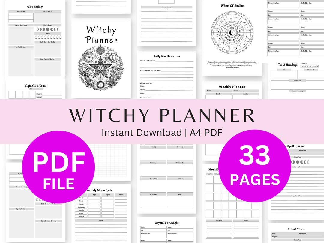 PRINTABLE Witchy Planner Wicca Journal Pages Witchcraft Daily Weekly ...