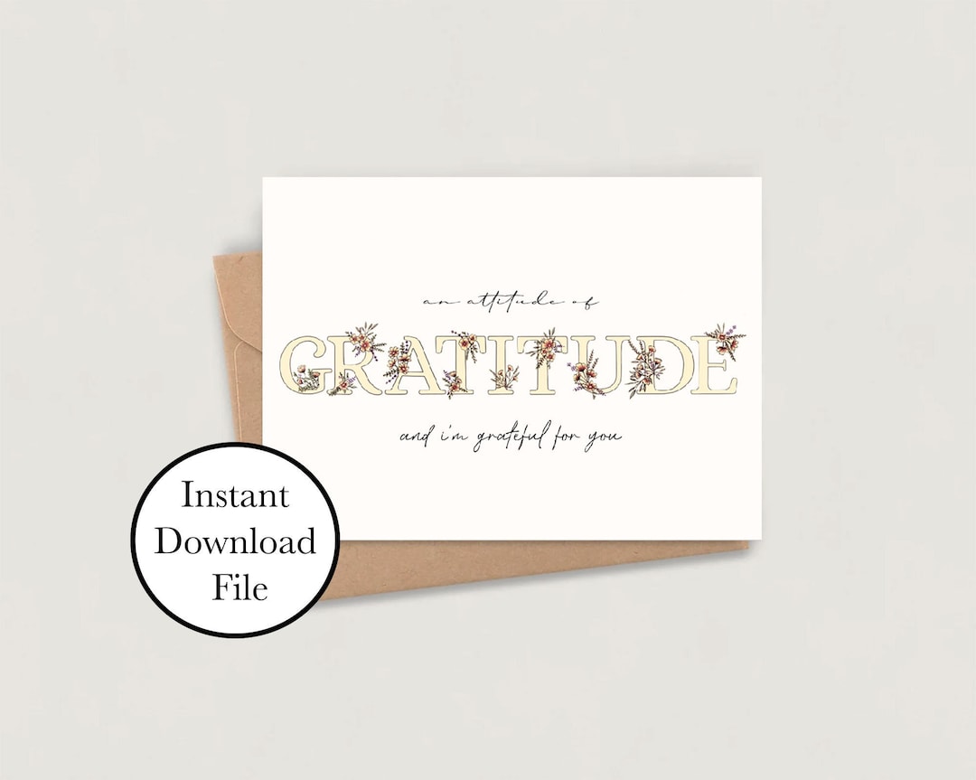 Printable Gratitude Card, Digital Download, Digital Print, Printable ...