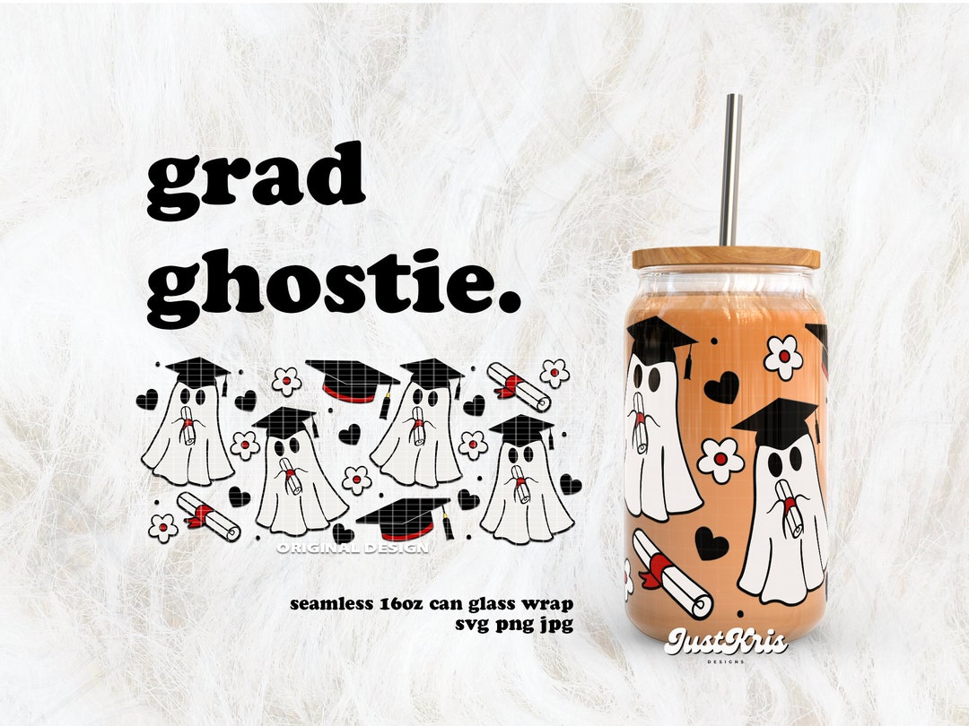 Grad Ghostie Spooky Graduation SVG for UV DTF 16oz Can Glass Wrap ...