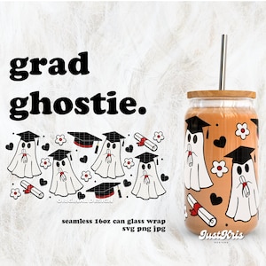 Grad Ghostie Spooky Graduation SVG for UV DTF 16oz Can Glass Wrap ...