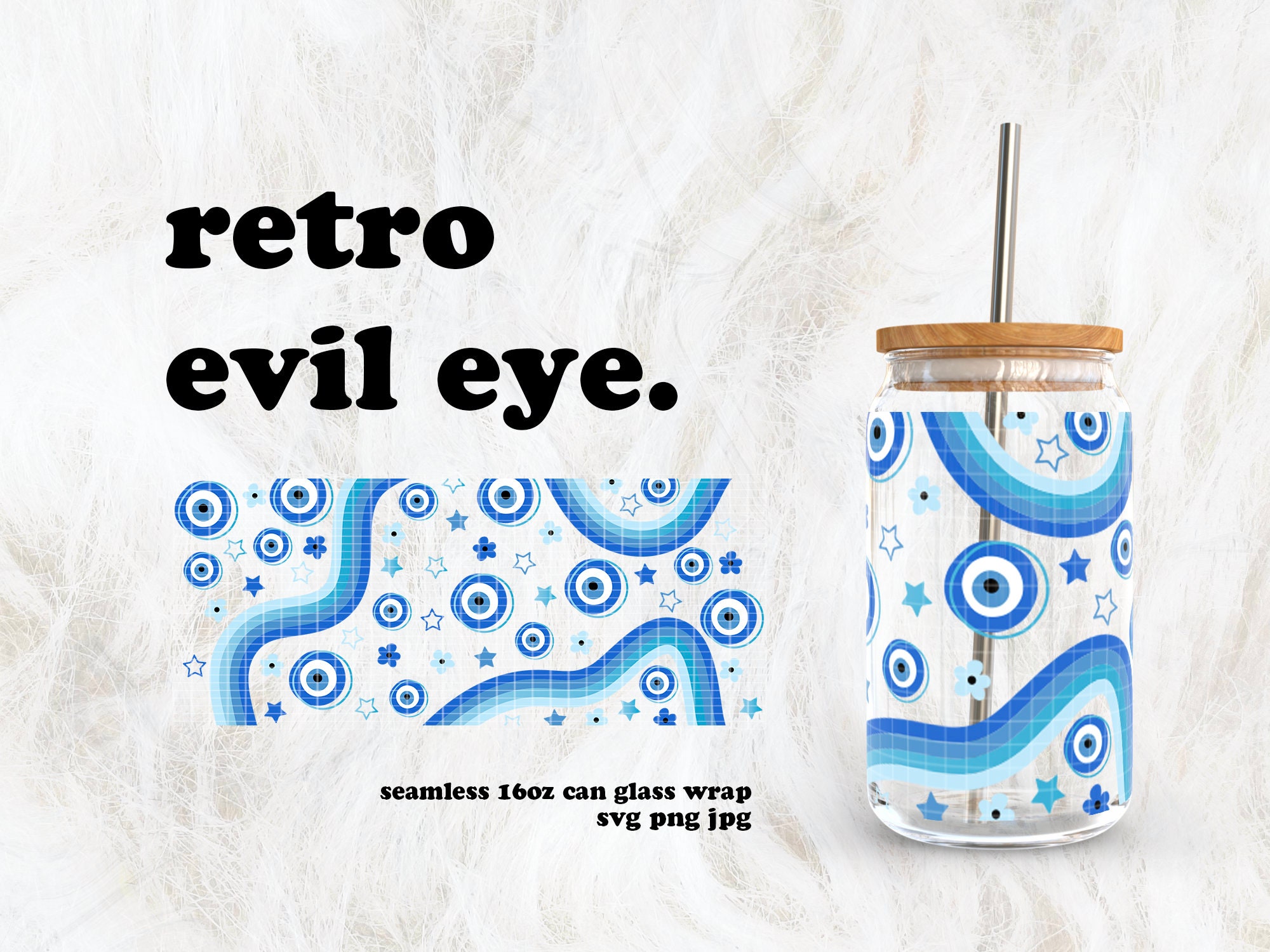 Retro Evil Eye SVG for UV DTF 16oz Can Glass Wrap | Digital Download - Etsy
