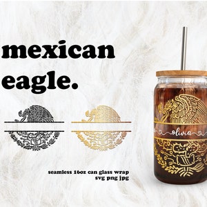 Mexican Eagle Monogram Split SVG for UV DTF 16oz Can Glass Wrap ...