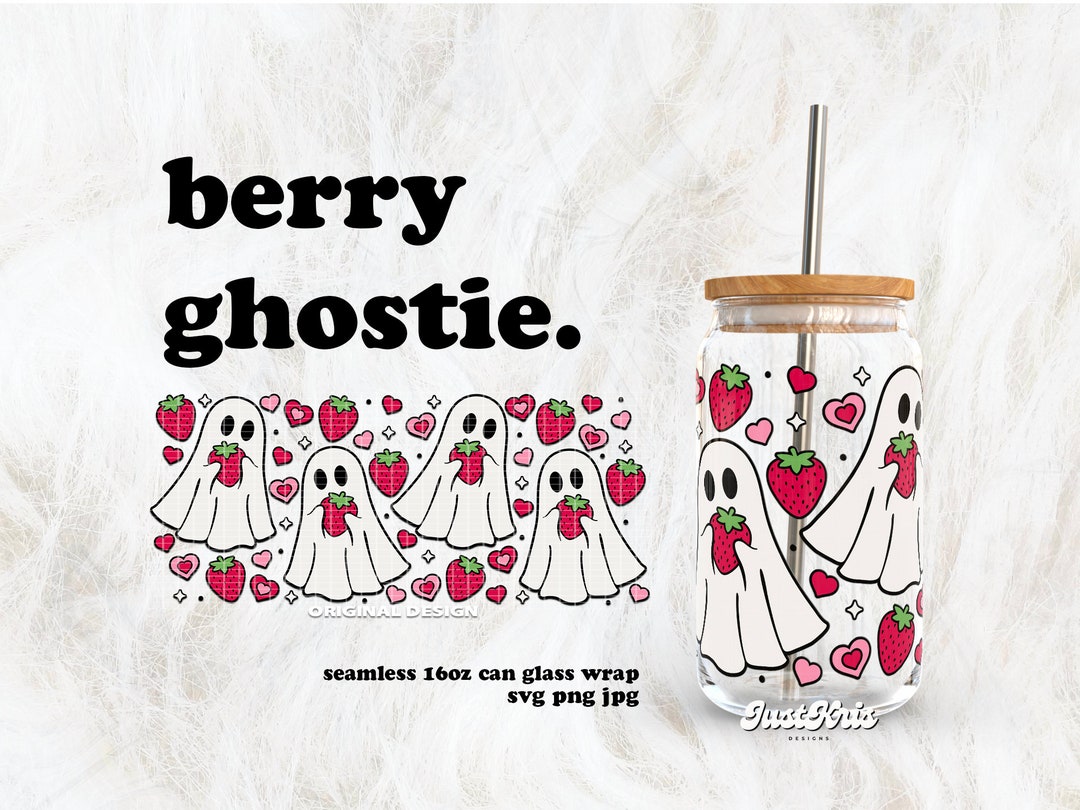 Berry Ghostie Spooky Valentine's Day SVG for UV DTF 16oz Can Glass Wrap ...