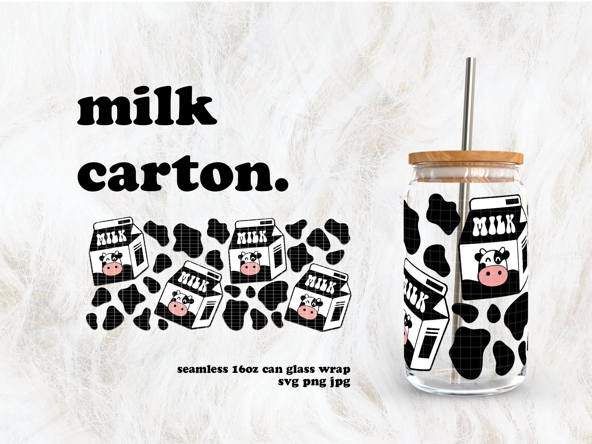 Milk Carton Cow Print SVG for UV DTF 16oz Can Glass Wrap | Digital ...