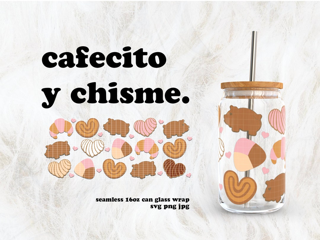Cafecito Y Chisme Valentines Day Svg For Uv Dtf 16oz Can Glass Wrap