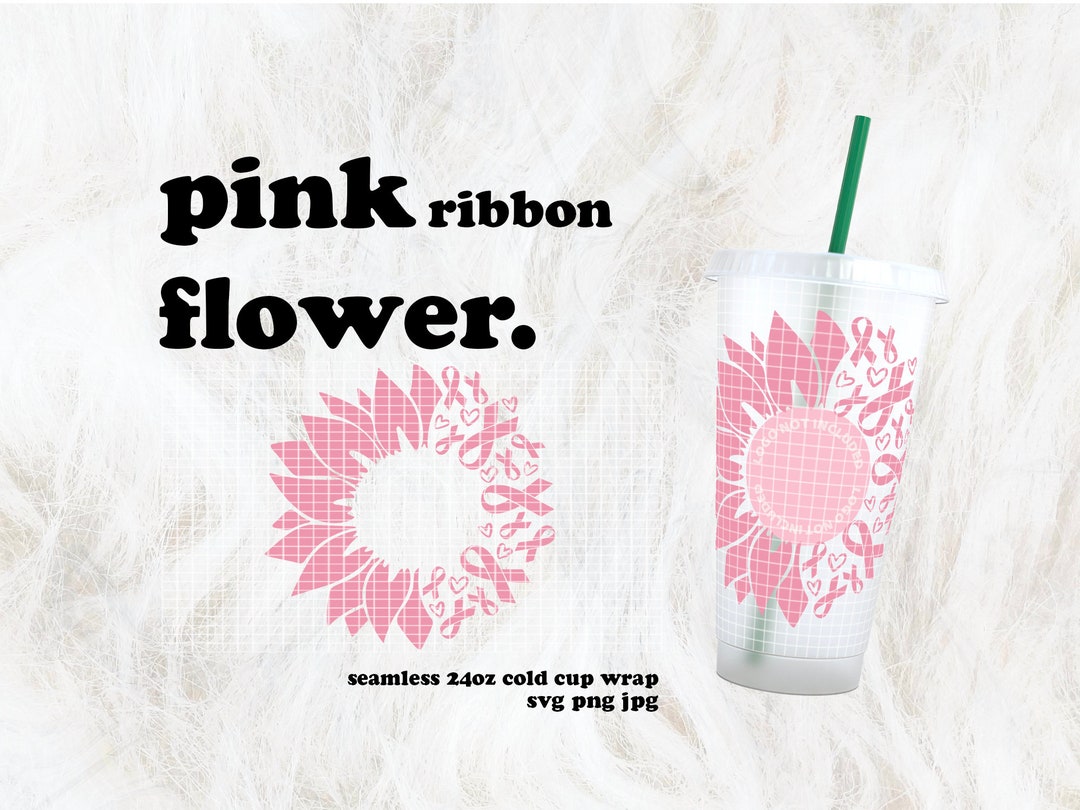 Pink Ribbon Breast Cancer SVG for UV DTF 24oz Cold Cup | Digital ...