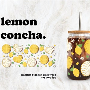 Lemon Concha Cafecito Y Chisme SVG for UV DTF 16oz Can Glass Wrap ...