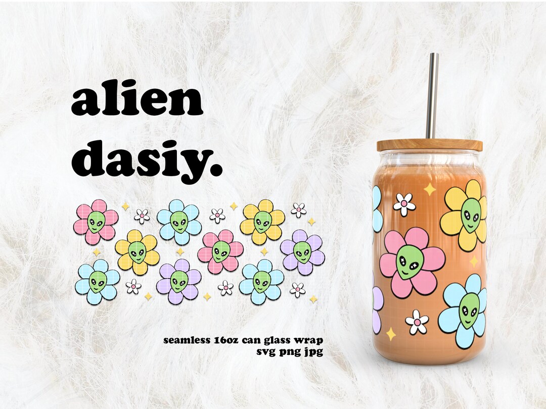 Alien Daisy SVG for UV DTF 16oz Can Glass Wrap Digital Download - Etsy
