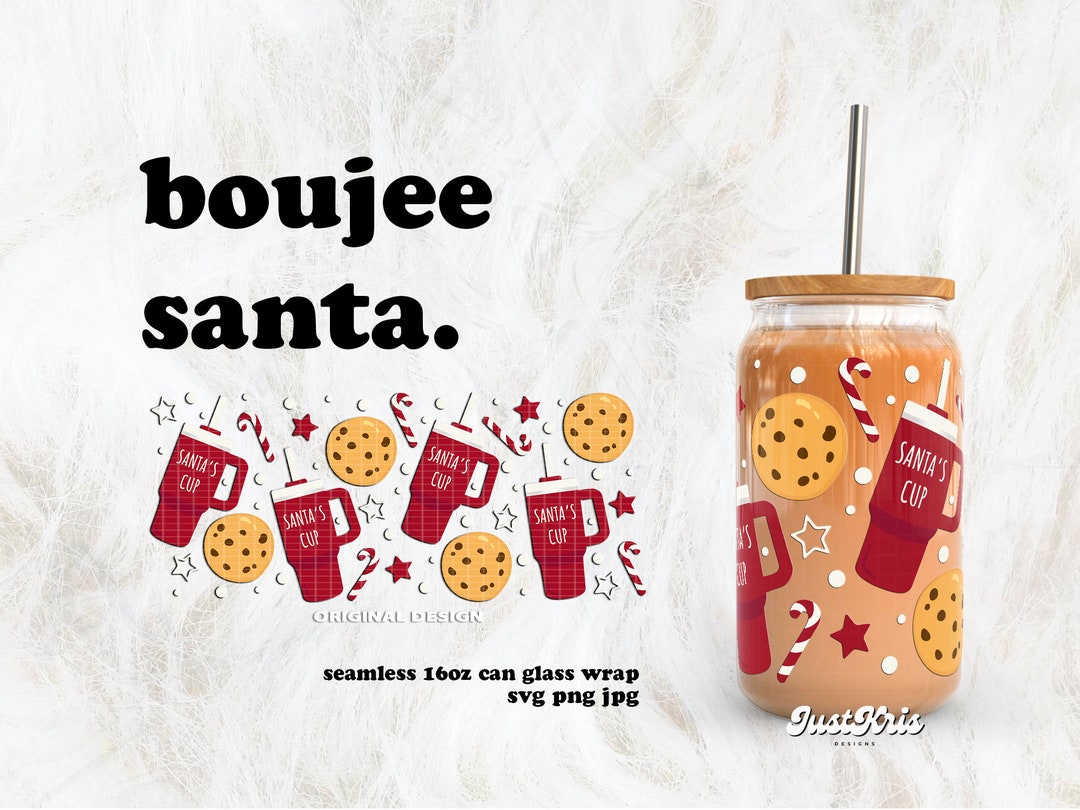 Boujee Santa Milk & Cookies Christmas SVG for UV DTF 16oz Can Glass ...